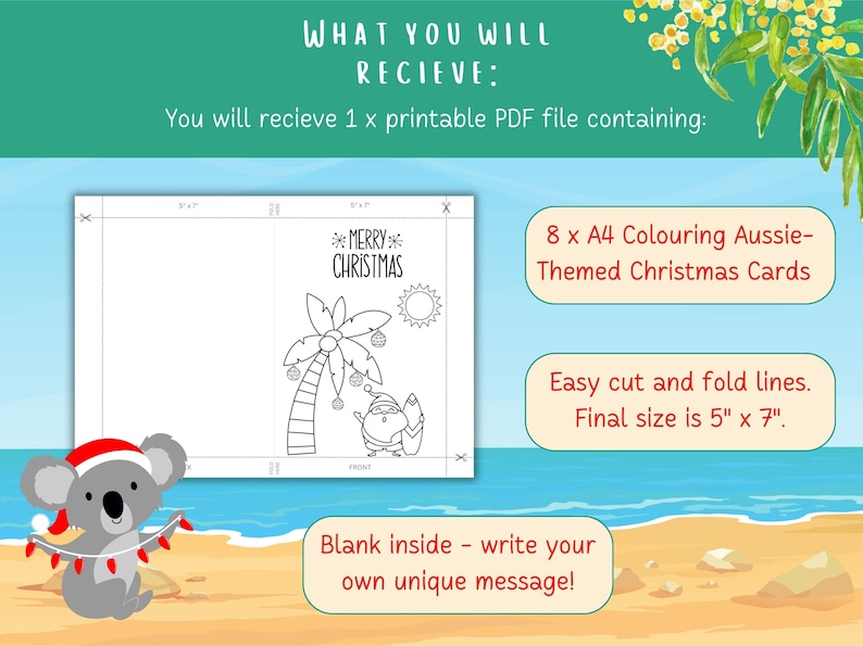 8 Australian Christmas Printable Colouring Cards | Aussie Christmas ...