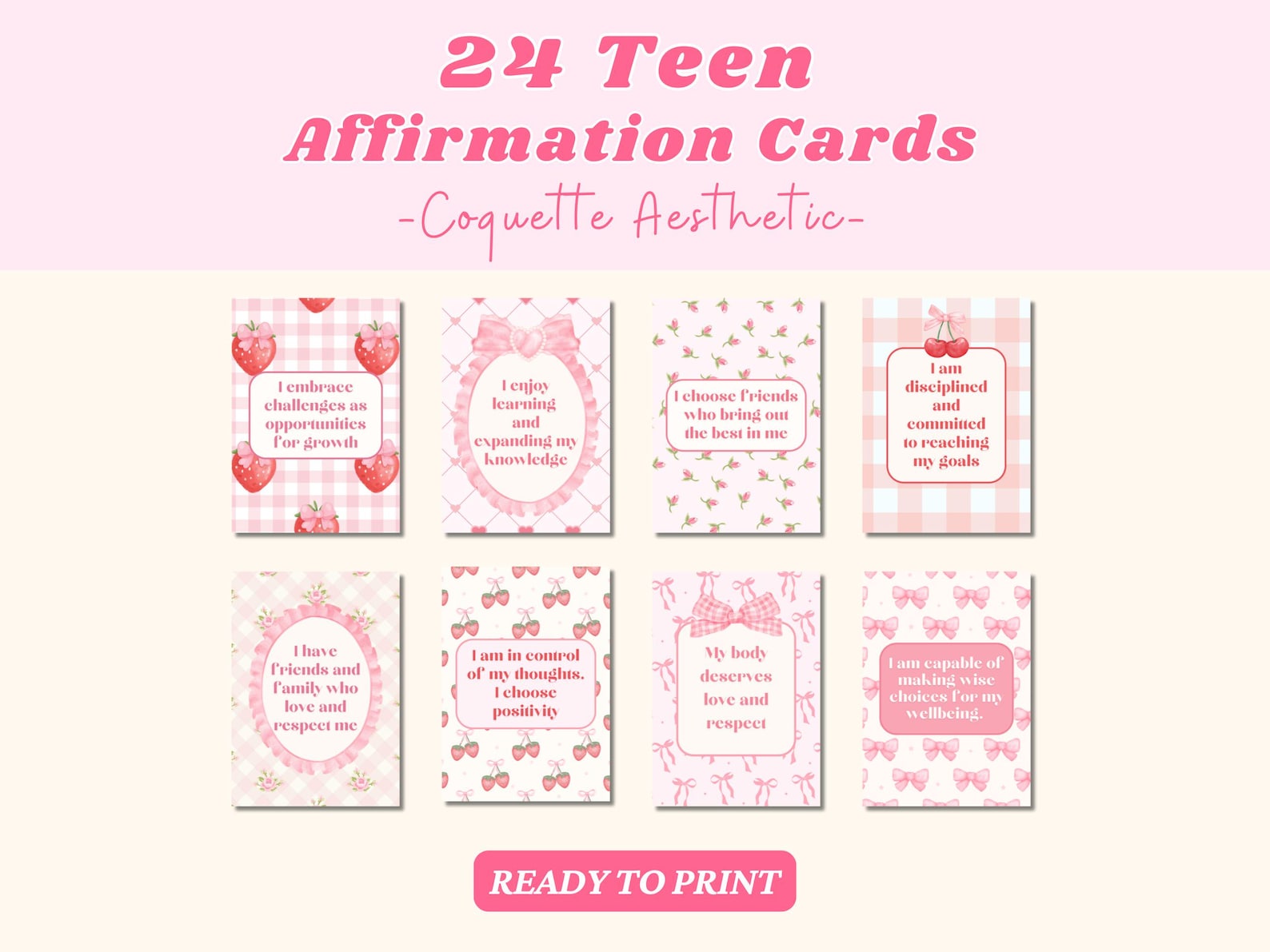 24 Printable Affirmation Cards for Tween/teen Girls | Coquette ...