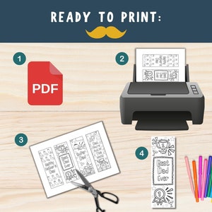 Set of 4 Father's Day Colouring Bookmarks, Printable Father's Day ...