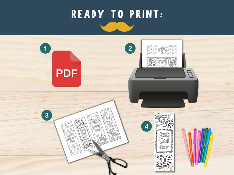 Set of 4 Father's Day Colouring Bookmarks, Printable Father's Day ...