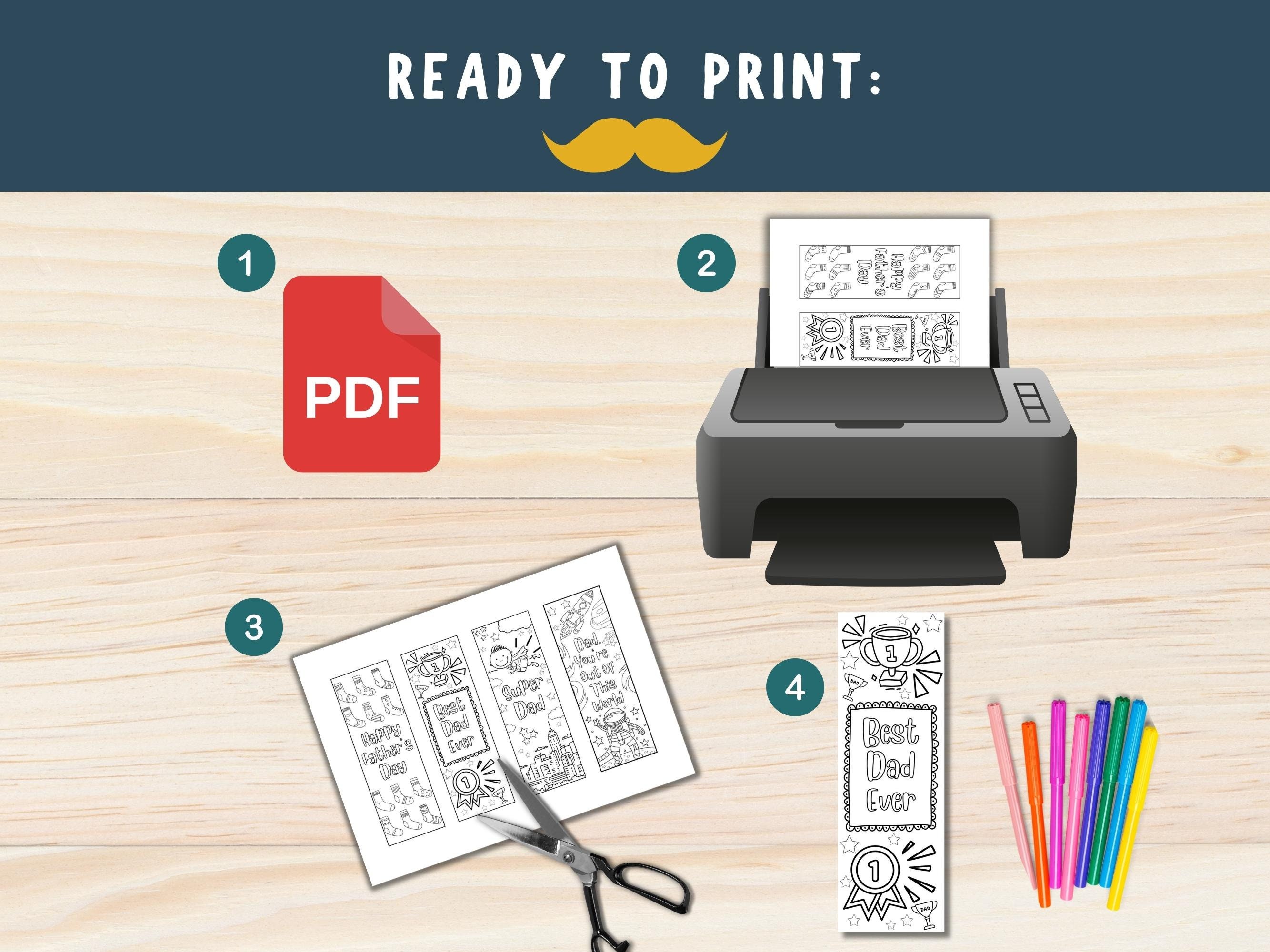 Set of 4 Father's Day Colouring Bookmarks, Printable Father's Day ...