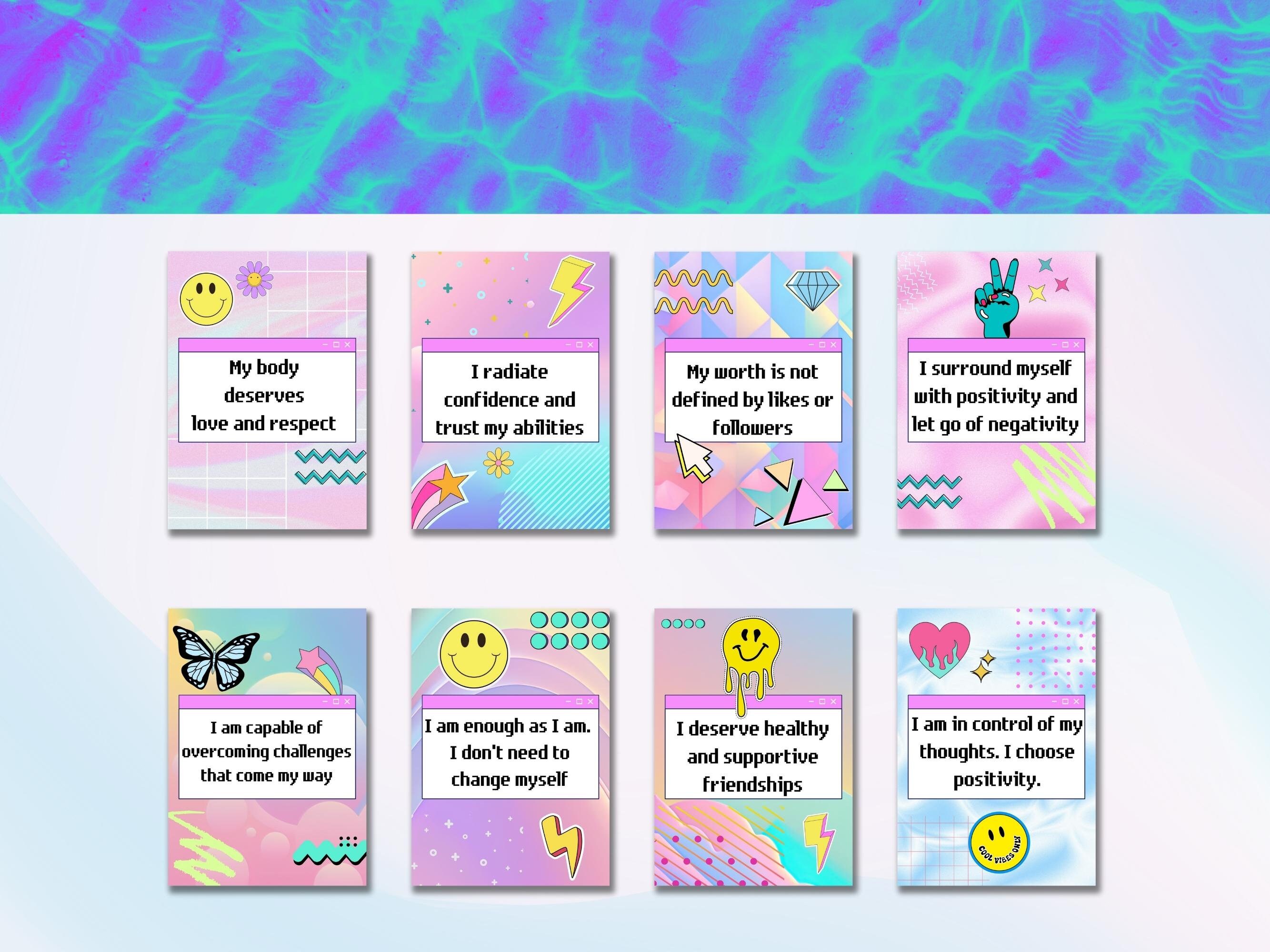 90's Y2K Theme Printable Affirmation Cards for Tweens/teens - Set of 24 ...