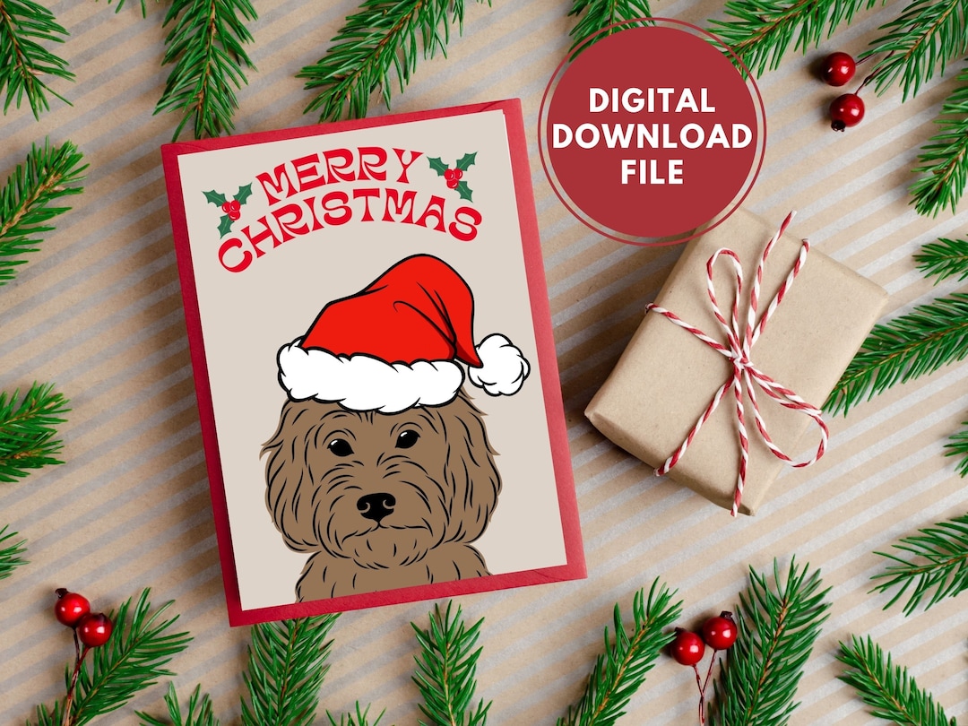 Groodle Christmas Card - Brown, Christmas Card From the Dog, Printable ...