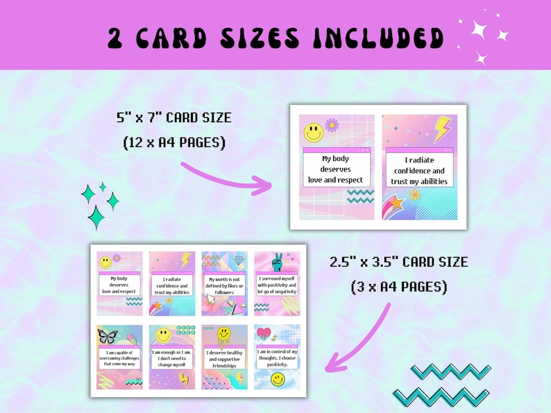 90's Y2K Theme Printable Affirmation Cards for Tweens/teens - Set of 24 ...