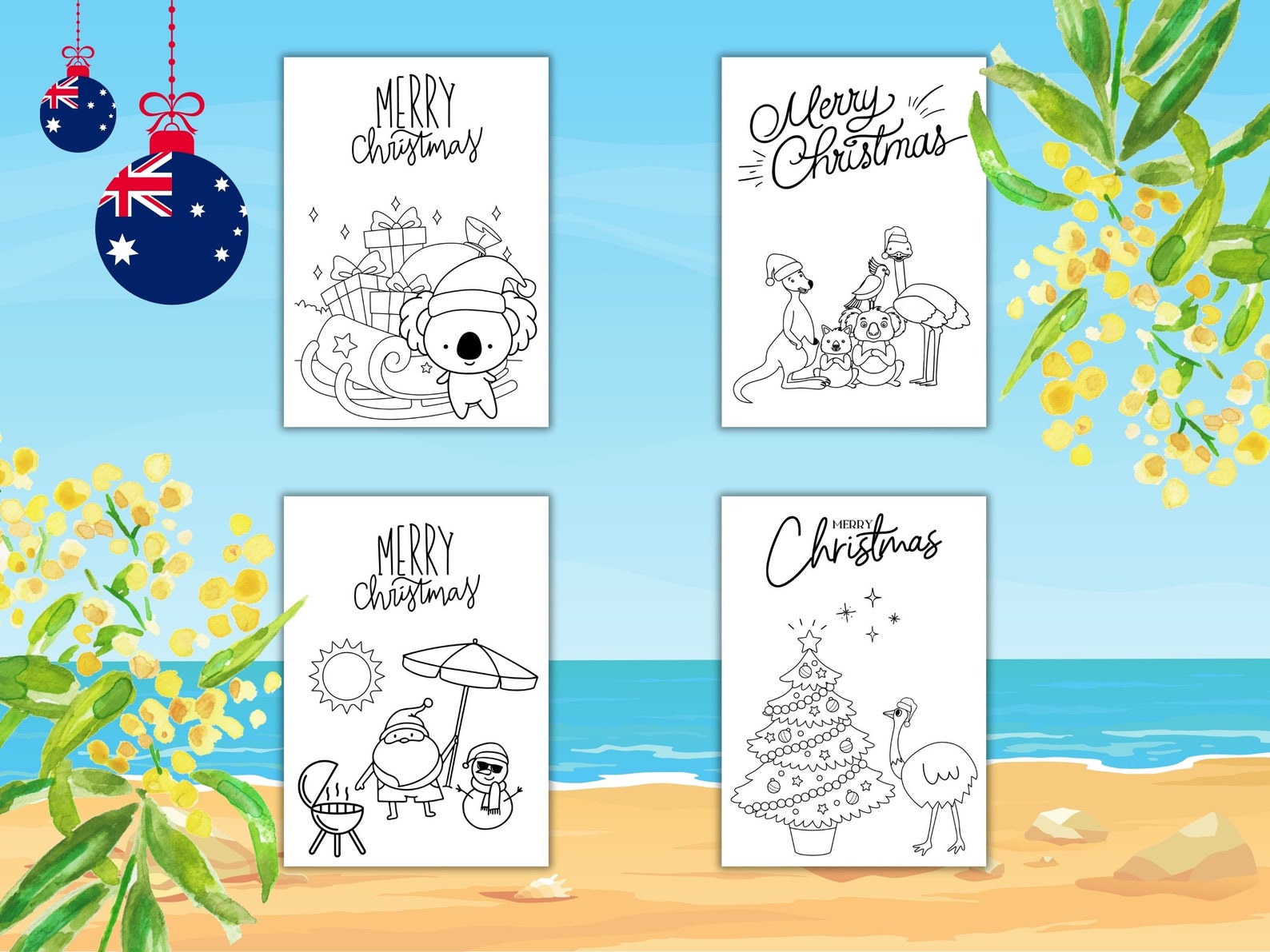 8 Australian Christmas Printable Colouring Cards | Aussie Christmas ...