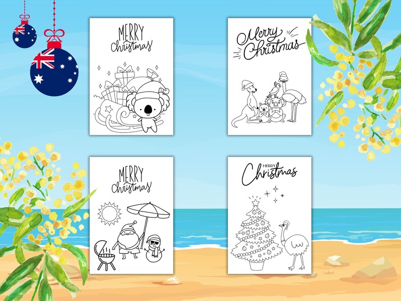 8 Australian Christmas Printable Colouring Cards | Aussie Christmas ...