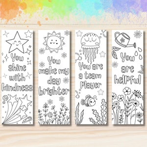 Set of 8 Coloring Positive Affirmation Bookmarks for Kids | Printable ...
