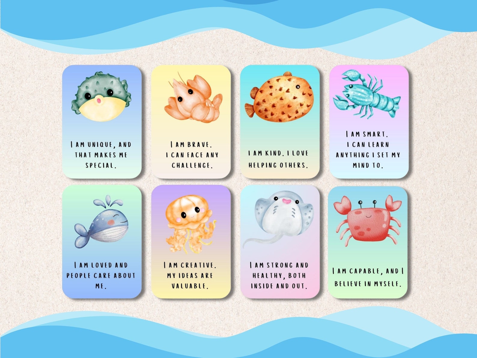24 Ocean Theme Printable Affirmation Cards for Kids | Digital Download ...