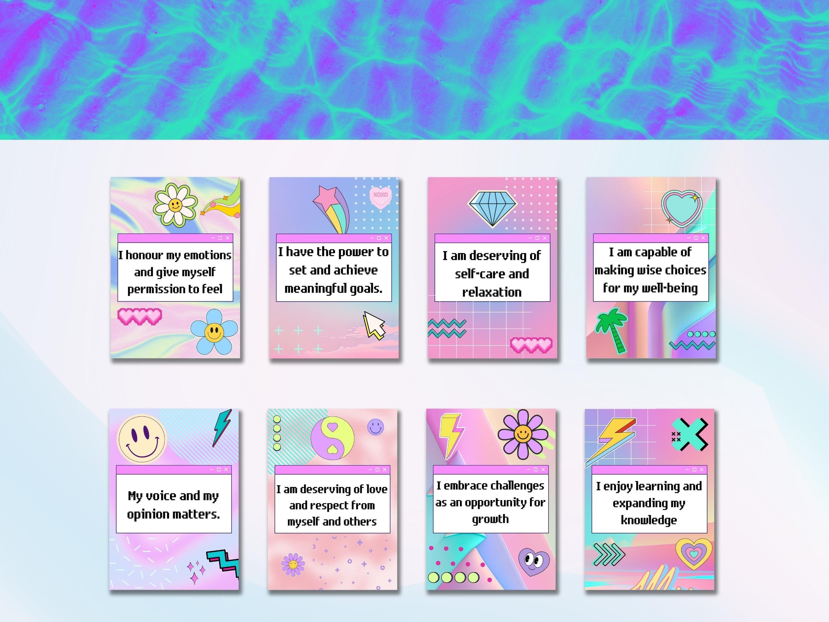 Affirmation Cards for Tweens/teens, 90's Y2K Theme Affirmation Cards ...