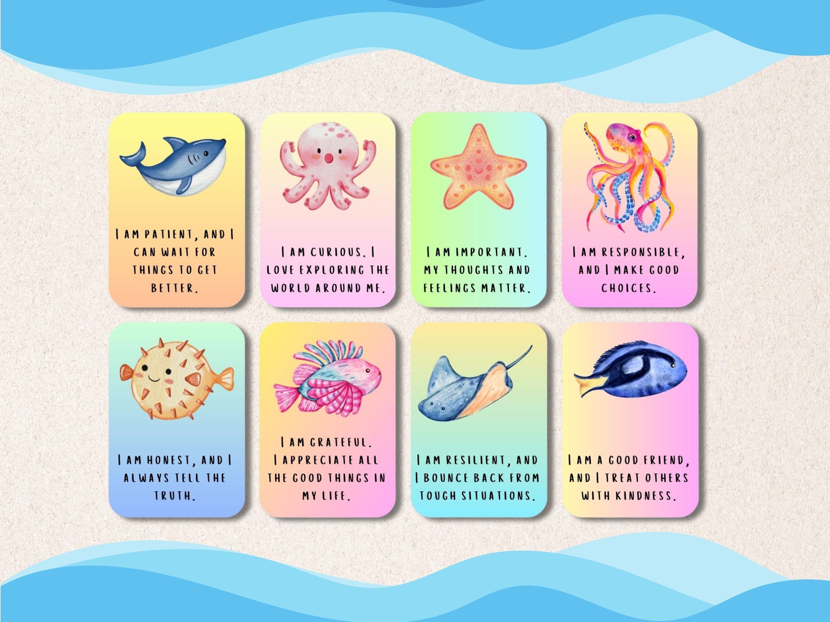24 Ocean Theme Printable Affirmation Cards for Kids | Digital Download ...