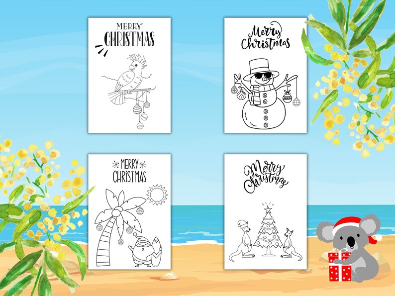 8 Australian Christmas Printable Colouring Cards | Aussie Christmas ...