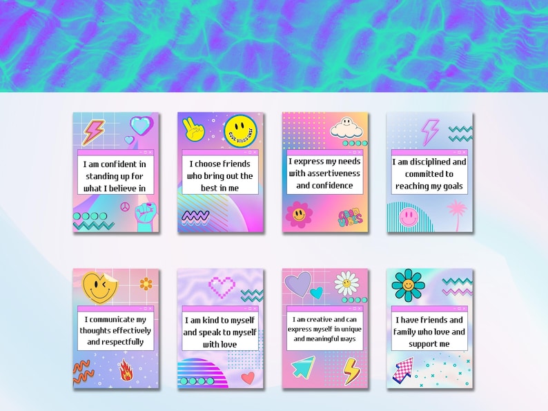 90's Y2K Theme Printable Affirmation Cards for Tweens/teens - Set of 24 ...