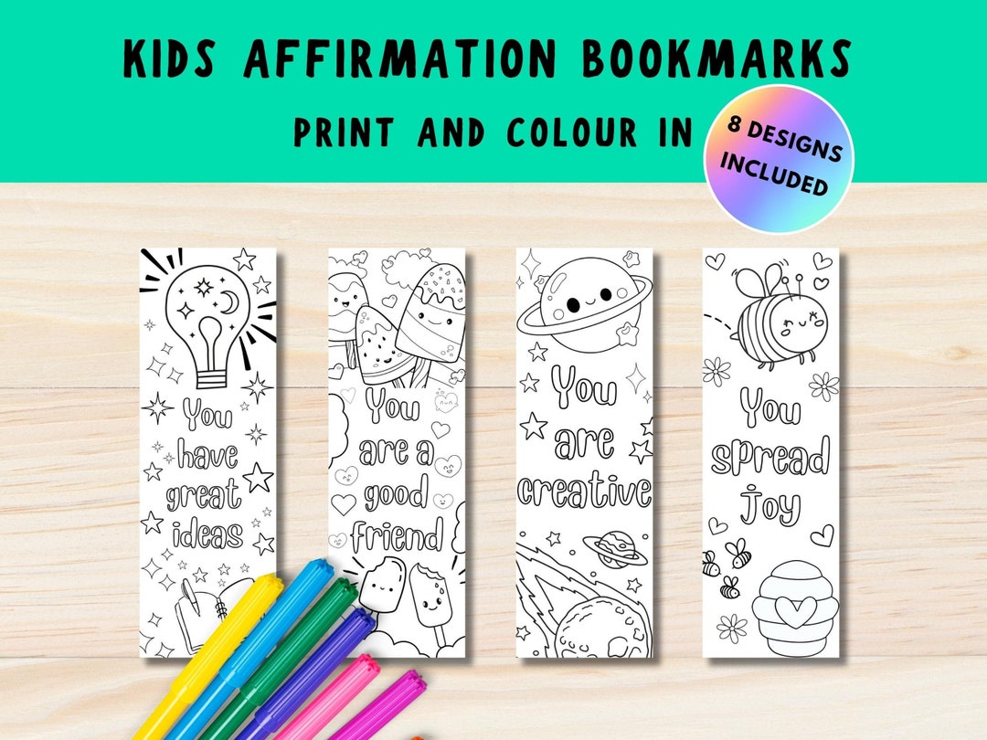 Set of 8 Coloring Positive Affirmation Bookmarks for Kids | Printable ...