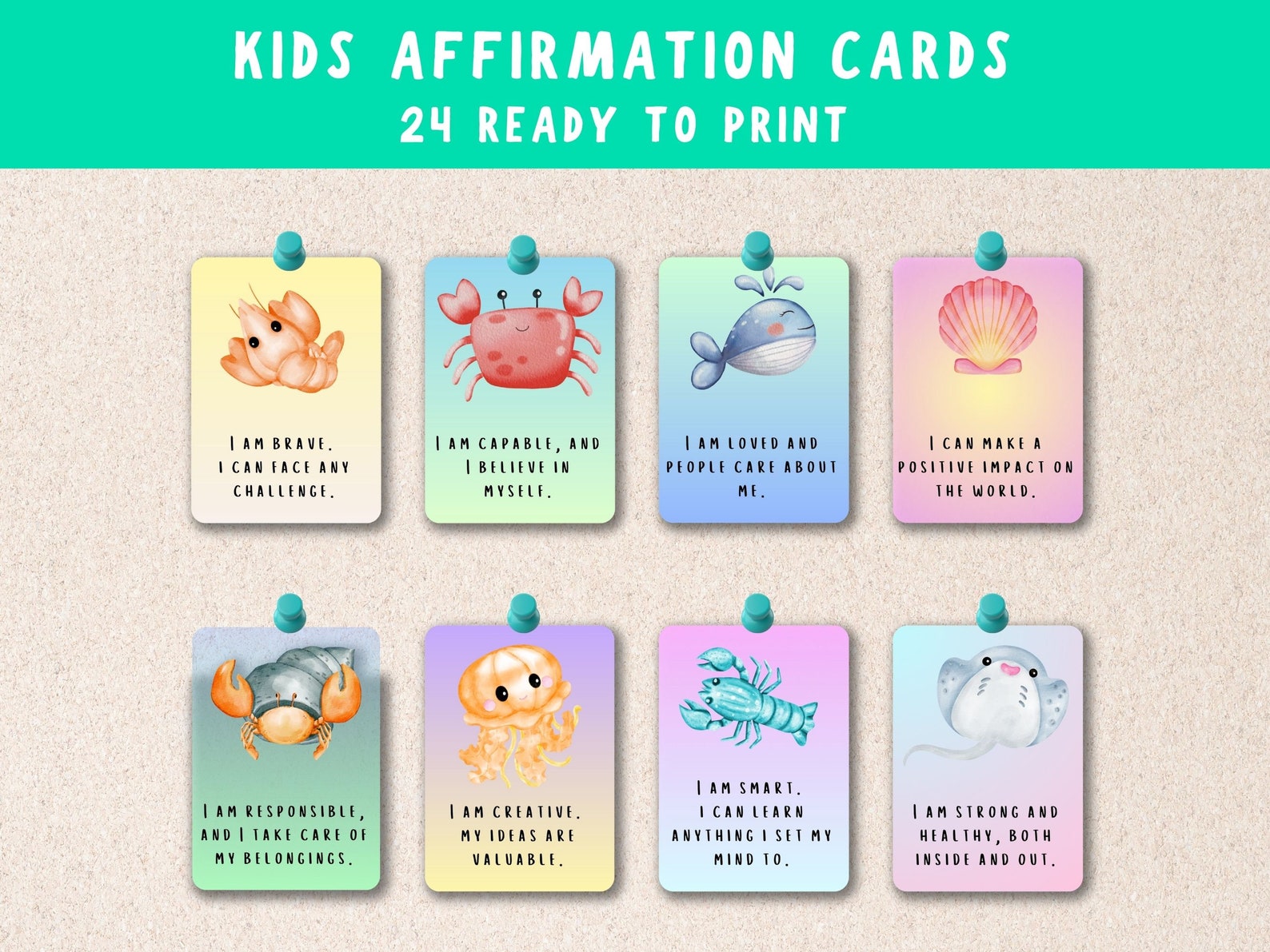 24 Ocean Theme Printable Affirmation Cards for Kids | Digital Download ...