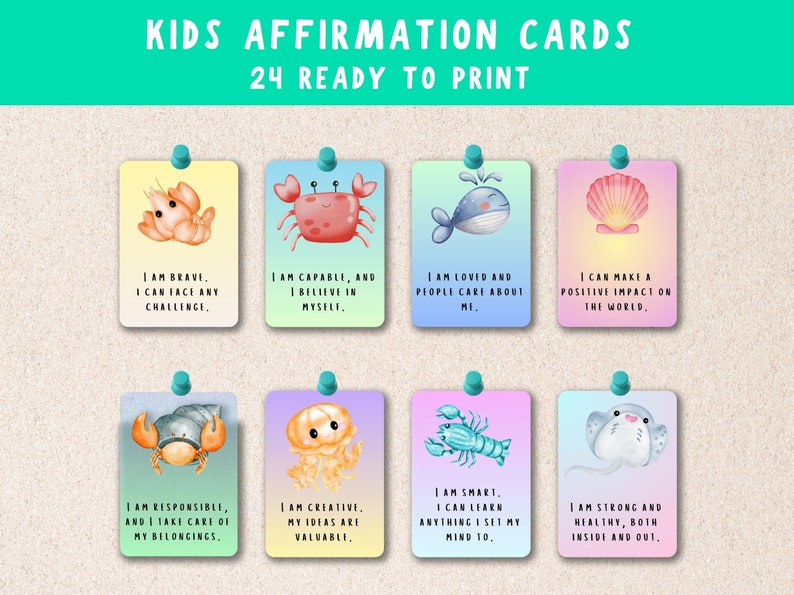 24 Ocean Theme Printable Affirmation Cards for Kids | Digital Download ...