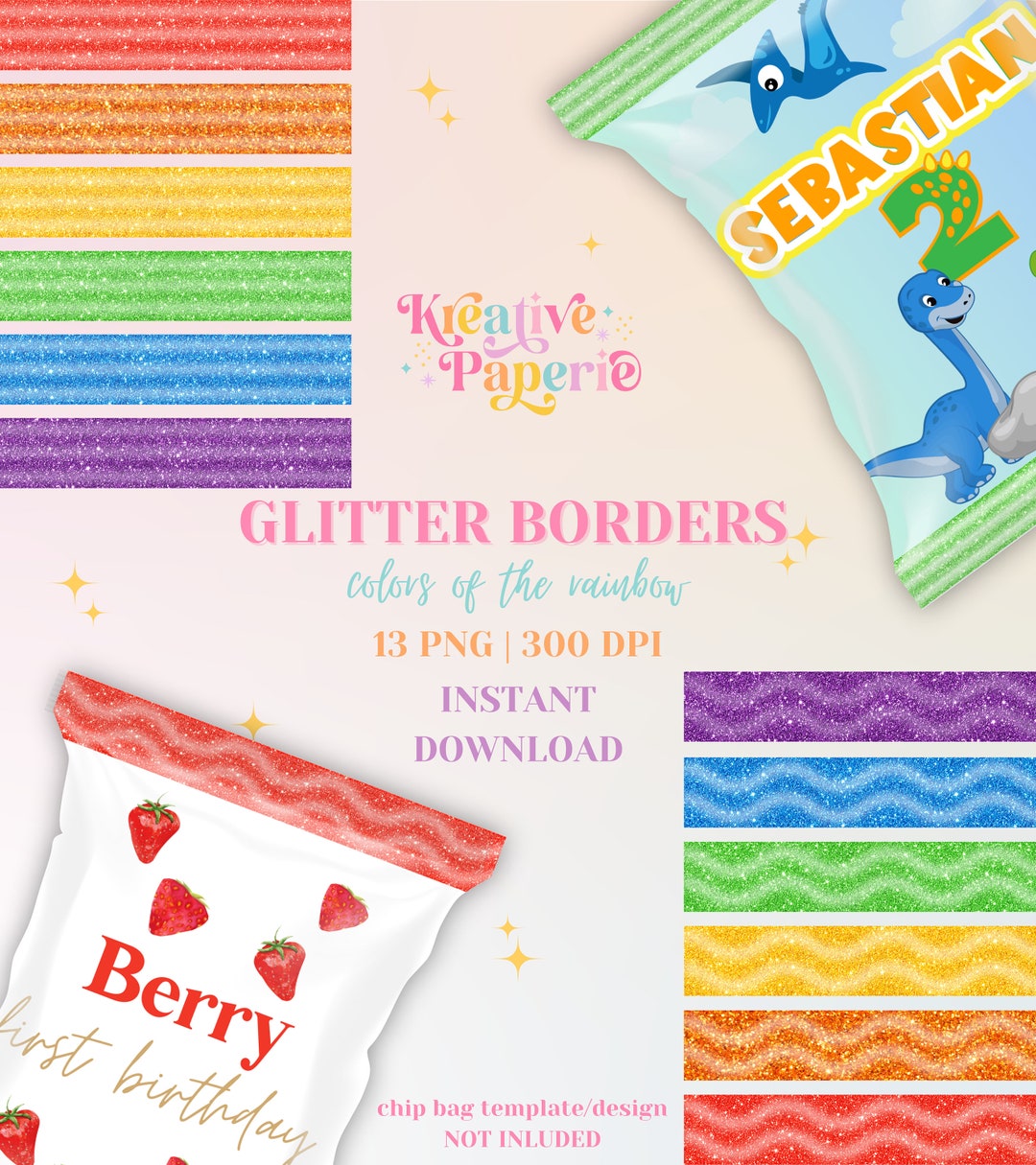 Glitter Borders PNG for Chip Bags, Candy Bags, Chocolate Labels, Rice ...