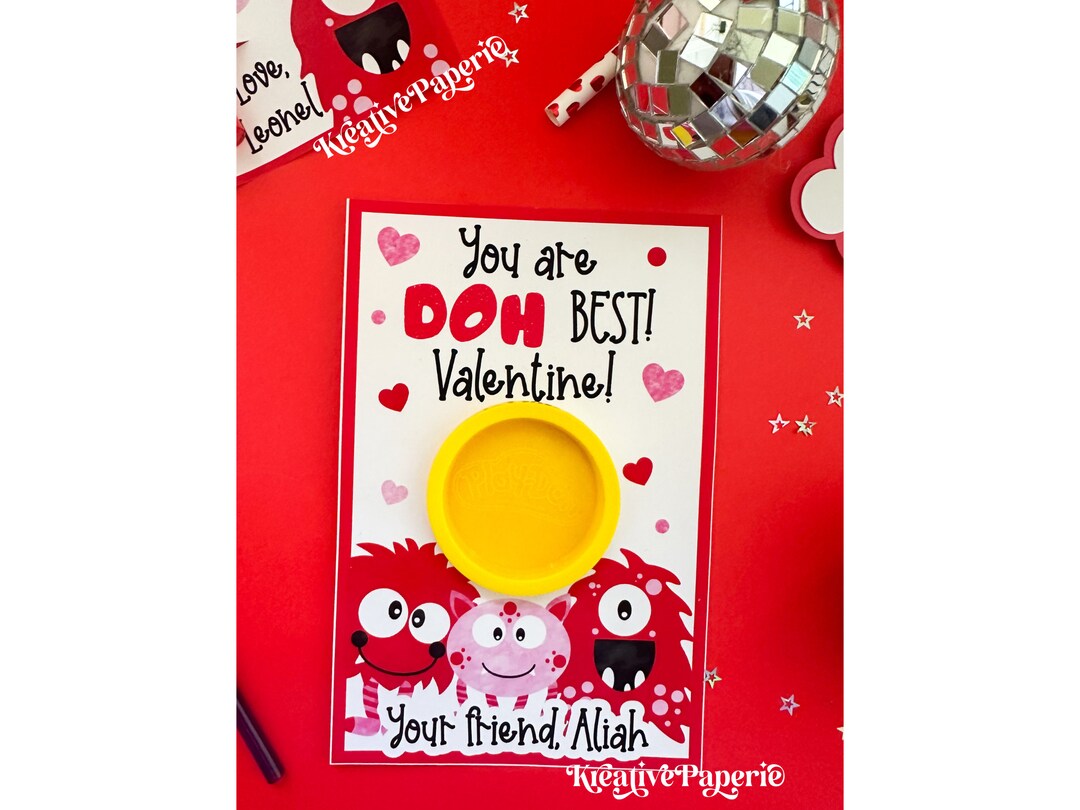 Love Monsters Valentines Day Play Doh Cards Personalized Play Doh Cards ...