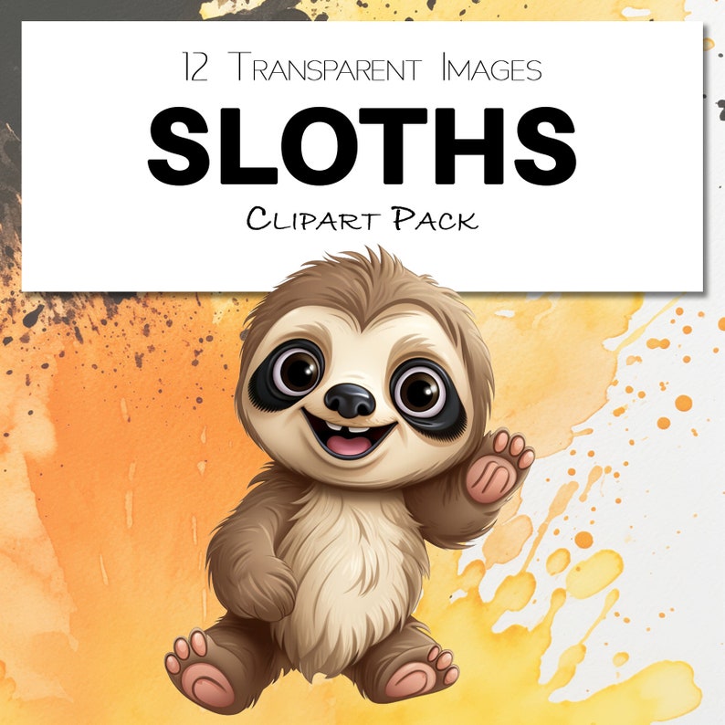 Cute Sloth Clipart, Baby Animal Clipart, Commercial Use, Transparent ...