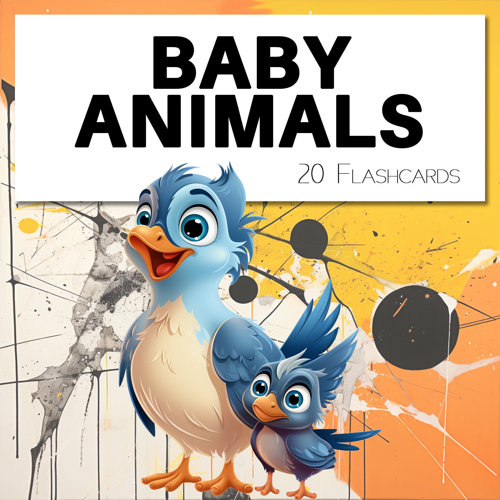 20x Baby Animals Flashcards, Printable, Digital, Flash Cards, Colouring ...