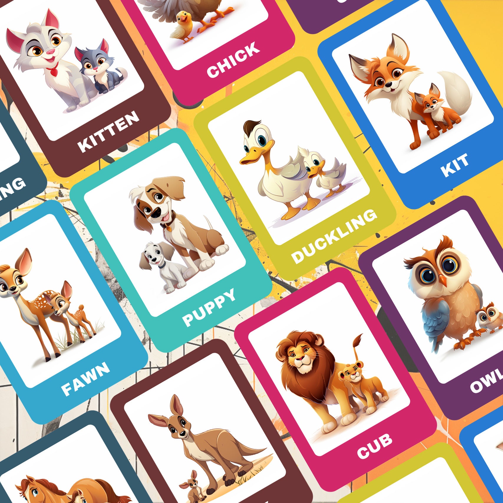 20x Baby Animals Flashcards, Printable, Digital, Flash Cards, Colouring ...