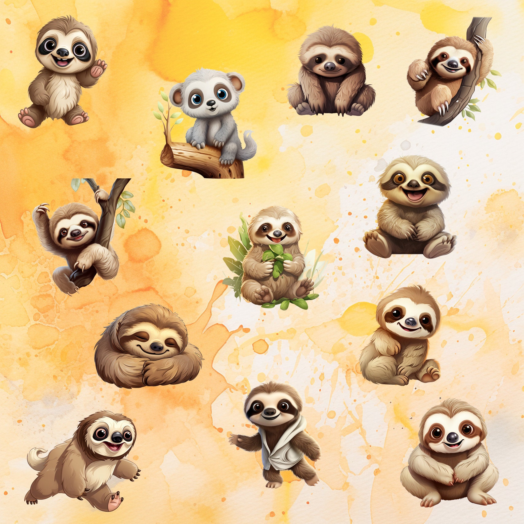 Cute Sloth Clipart, Baby Animal Clipart, Commercial Use, Transparent ...