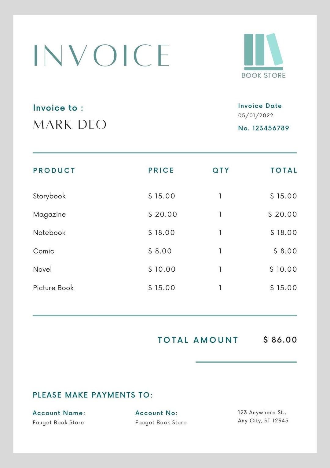 Aesthetic Business Invoice Library Book Invoice Template Stationery ...