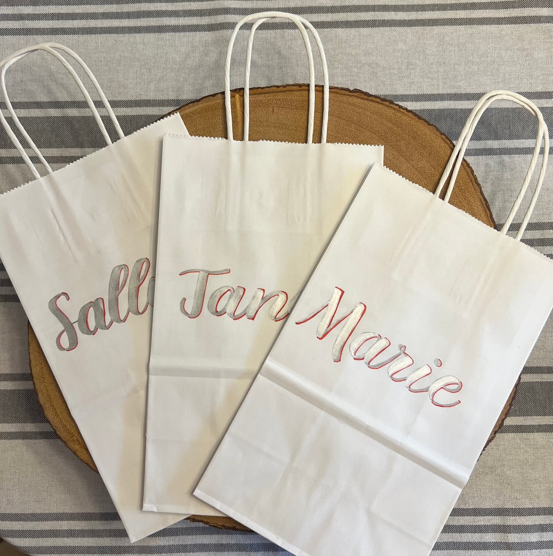 Hand Lettered Customized Gift Bags - Bridesmaid Gift Bags - Holiday ...