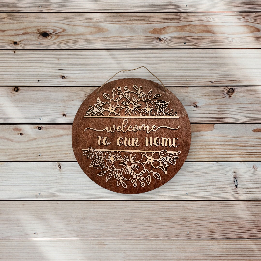 Floral Welcome to Our Home 2 Layer Wood Door Hanger - Etsy