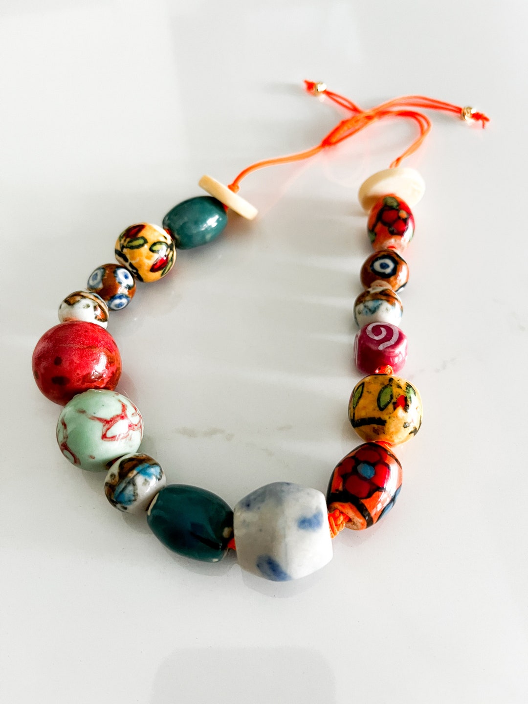 Unique Handmade Ceramic Necklace Multicolor Chunky Beaded - Etsy