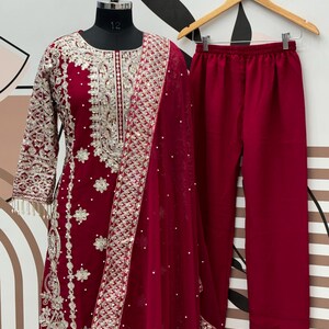 Pink Pent Suit With Sharara Suit, Georgette With Embroidery, Beautiful ...