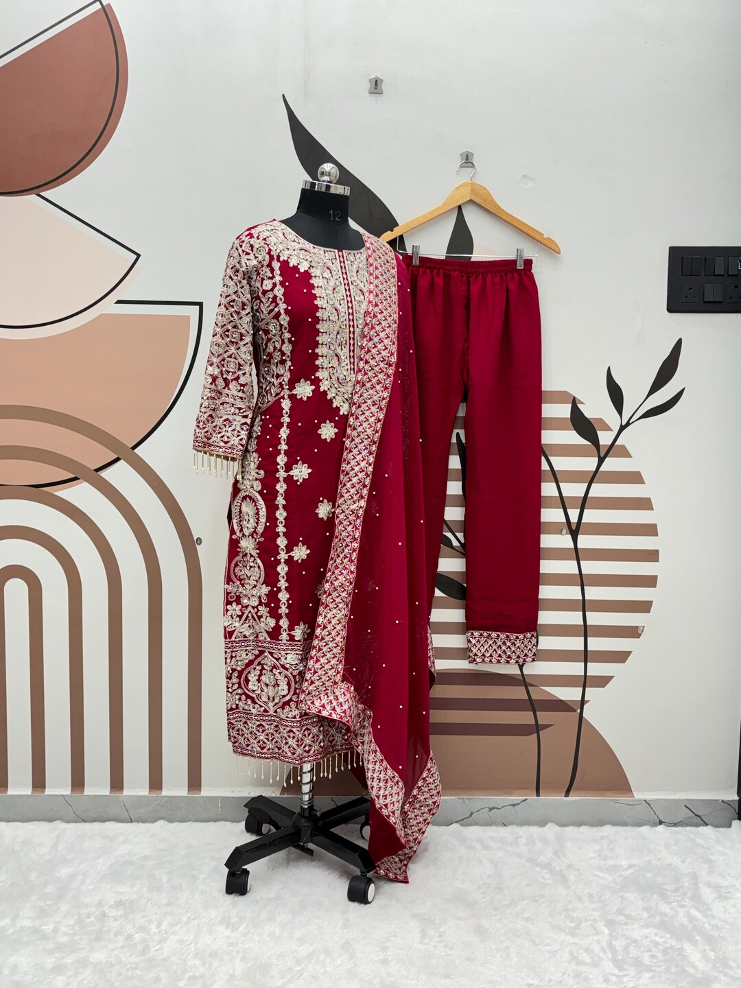 Pink Pent Suit With Sharara Suit, Georgette With Embroidery, Beautiful ...