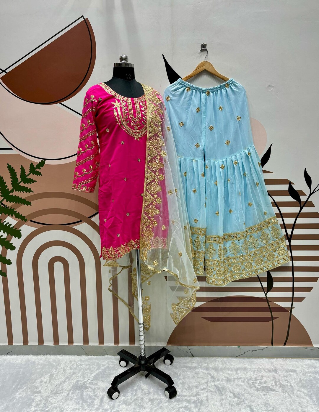 Pink Sequence Sharara With Lehenga Set, Pakistan Islamic Nikkah Wear ...