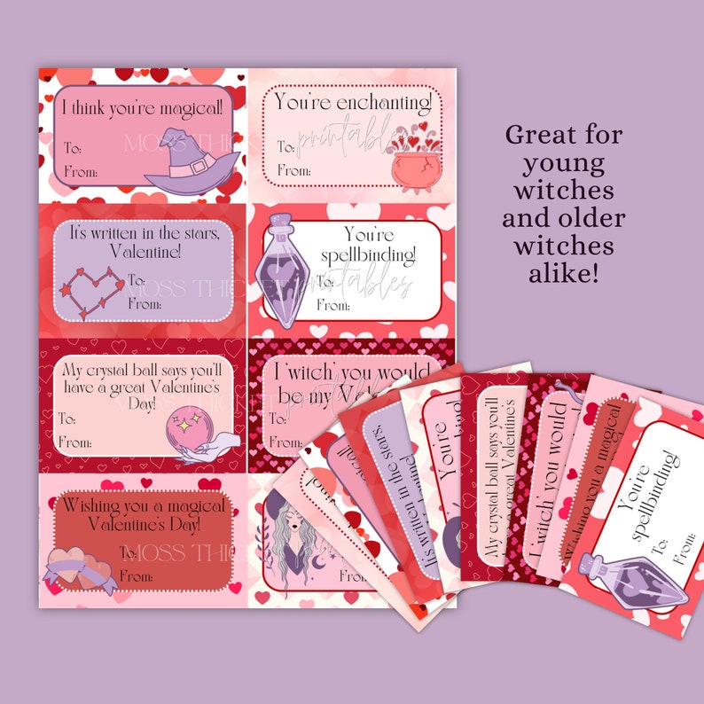 Printable Witch Valentines, Printable Valentine Cards, Instant Download ...