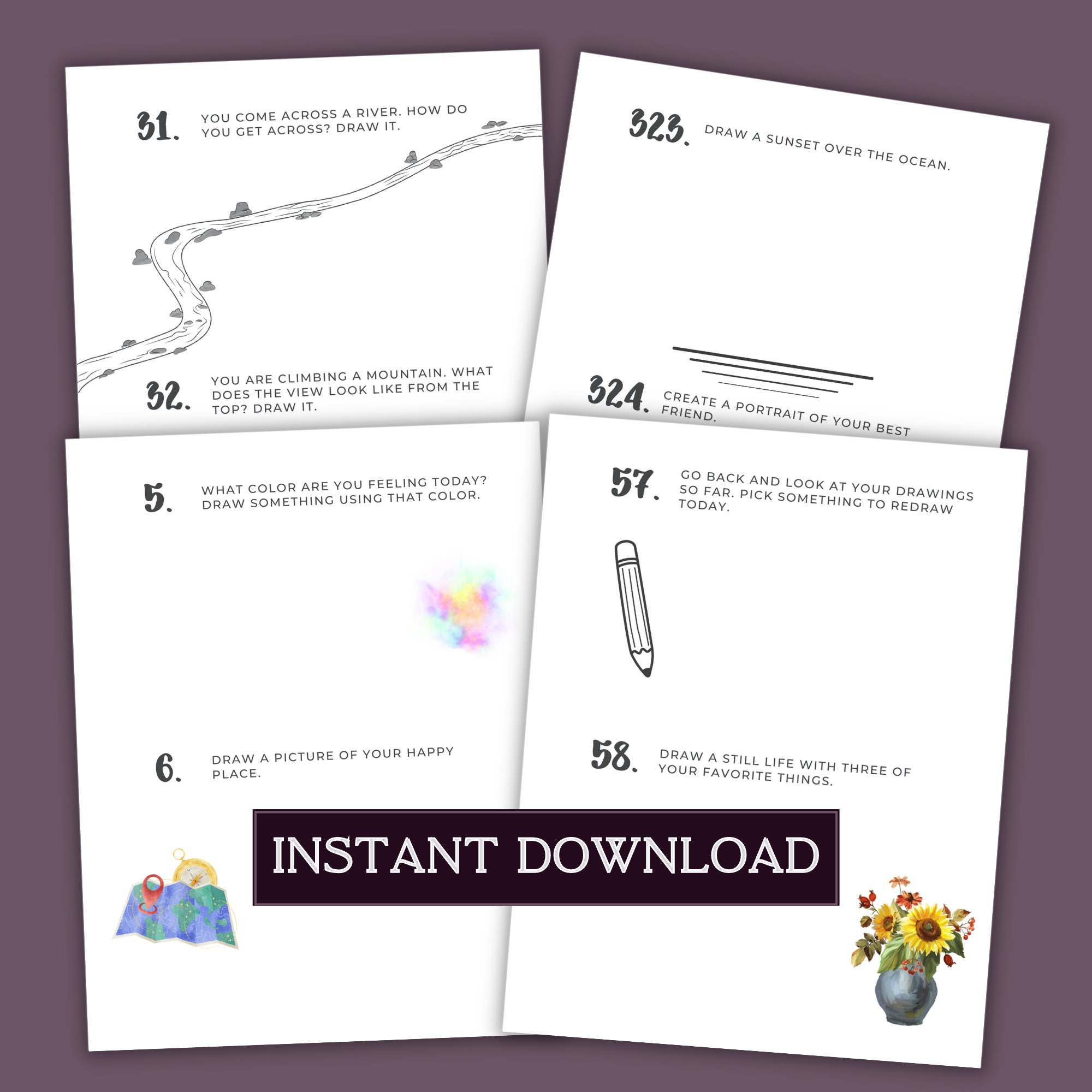 365 Drawing Prompts, Moonlit Muse, Coloring Book, Drawing Practice ...