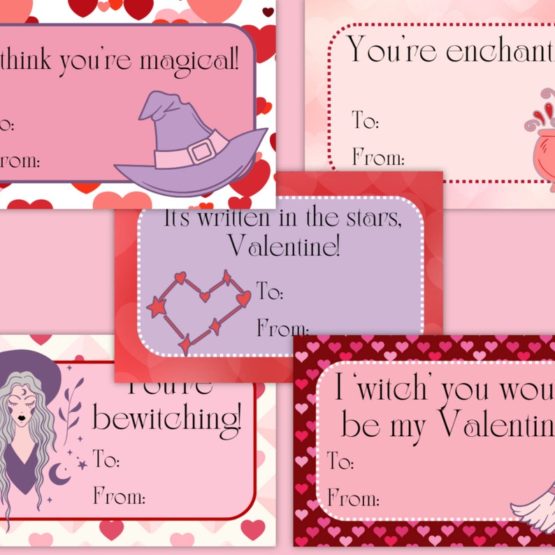 Printable Witch Valentines, Printable Valentine Cards, Instant Download ...