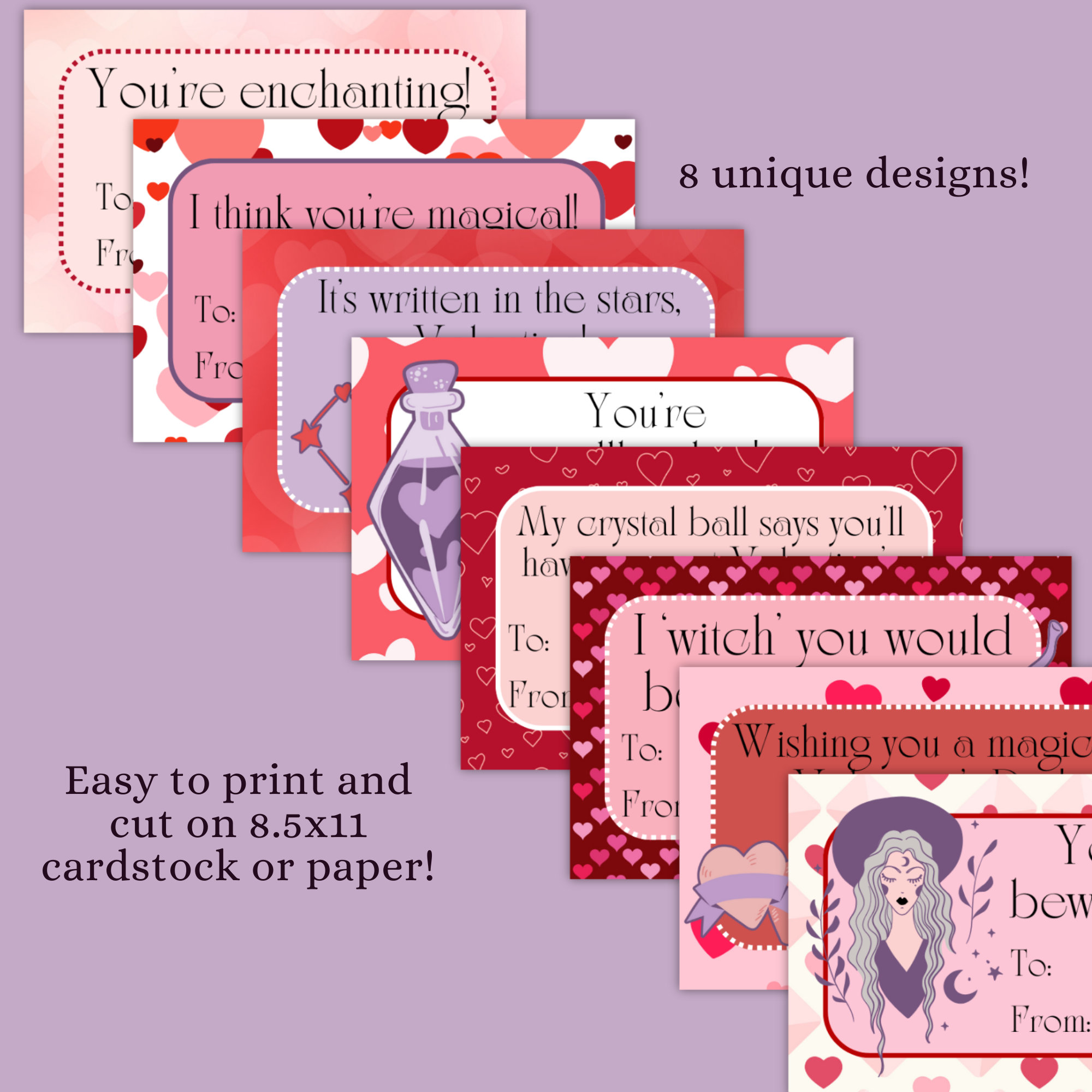 Printable Witch Valentines, Printable Valentine Cards, Instant Download ...