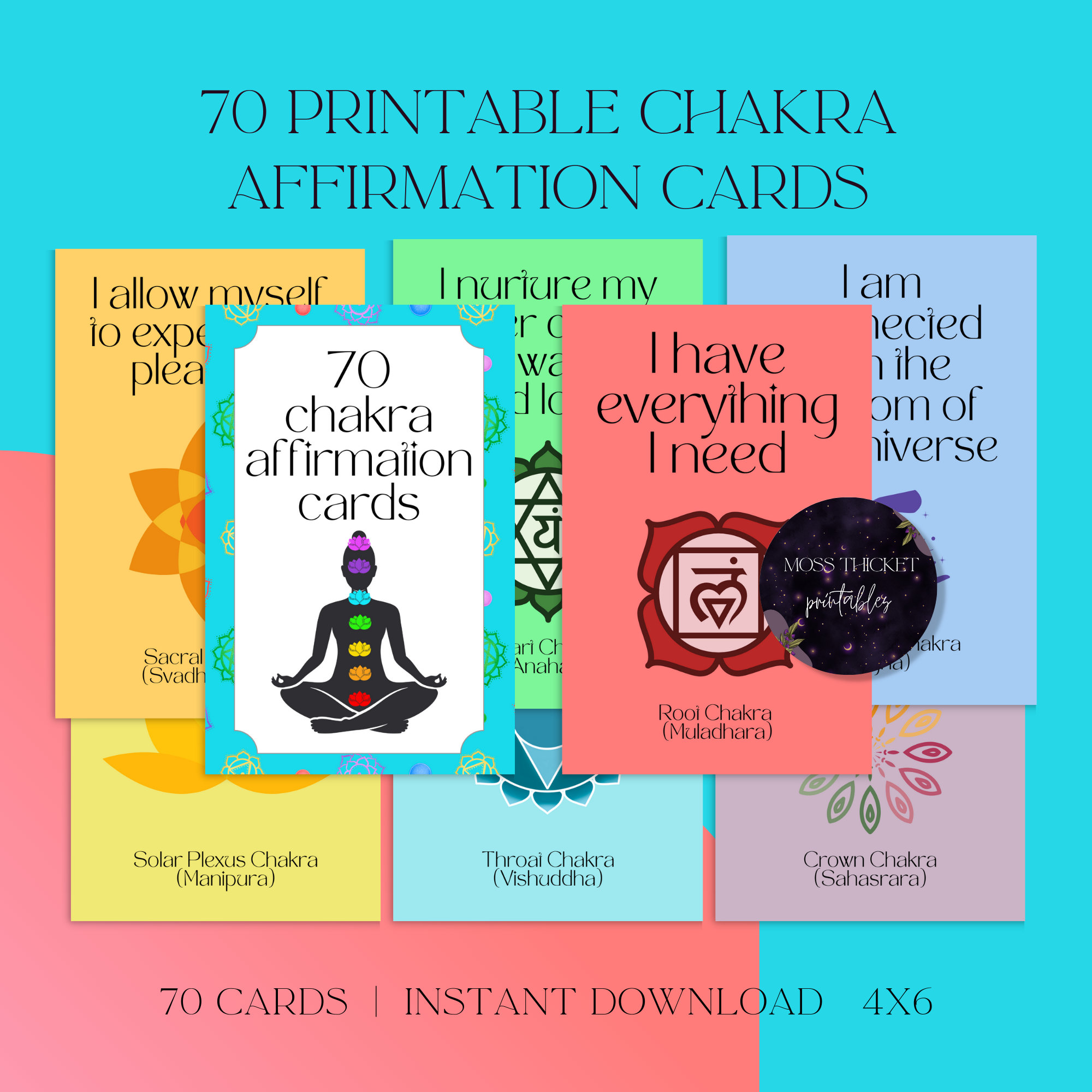 Chakra Affirmation Cards, Printable, Instant Download, 4x6, PNG, JPG ...