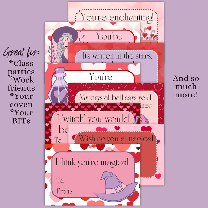 Printable Witch Valentines, Printable Valentine Cards, Instant Download ...