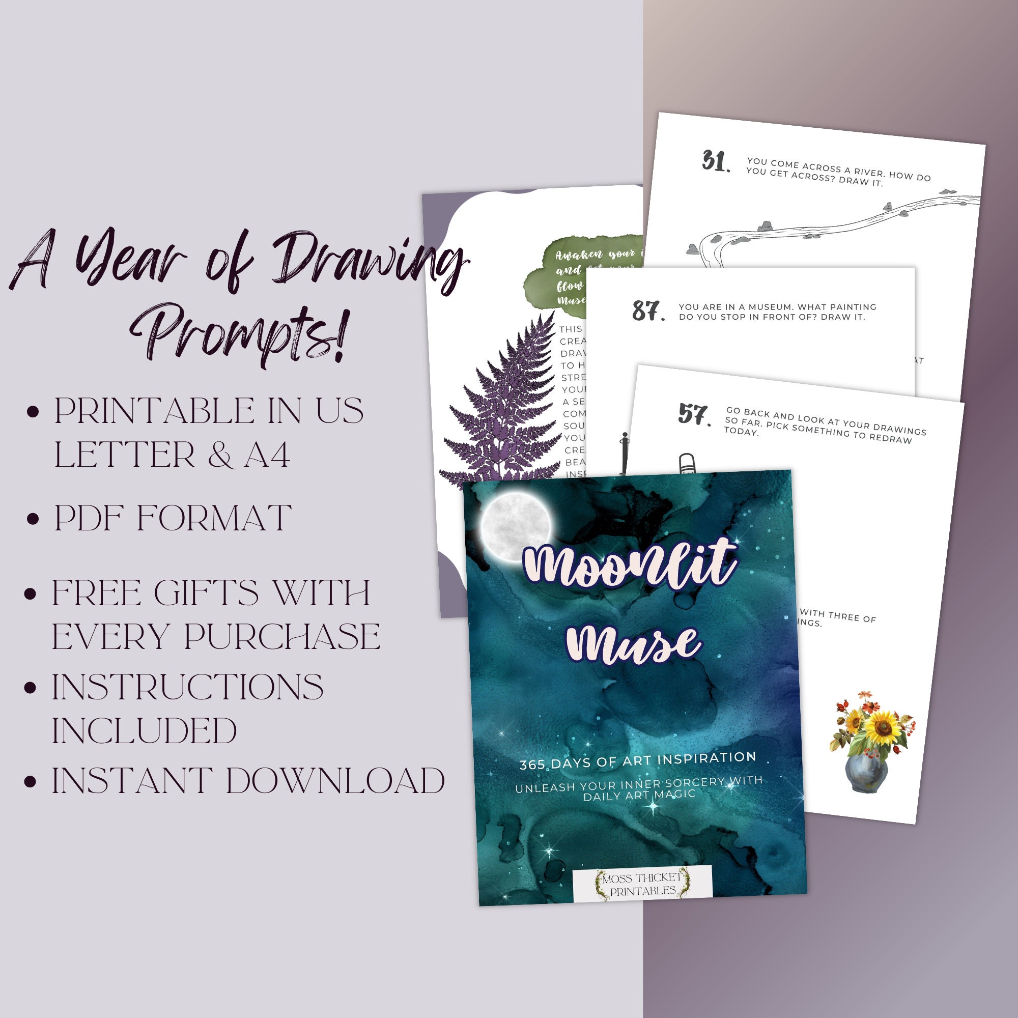 365 Drawing Prompts, Moonlit Muse, Coloring Book, Drawing Practice ...