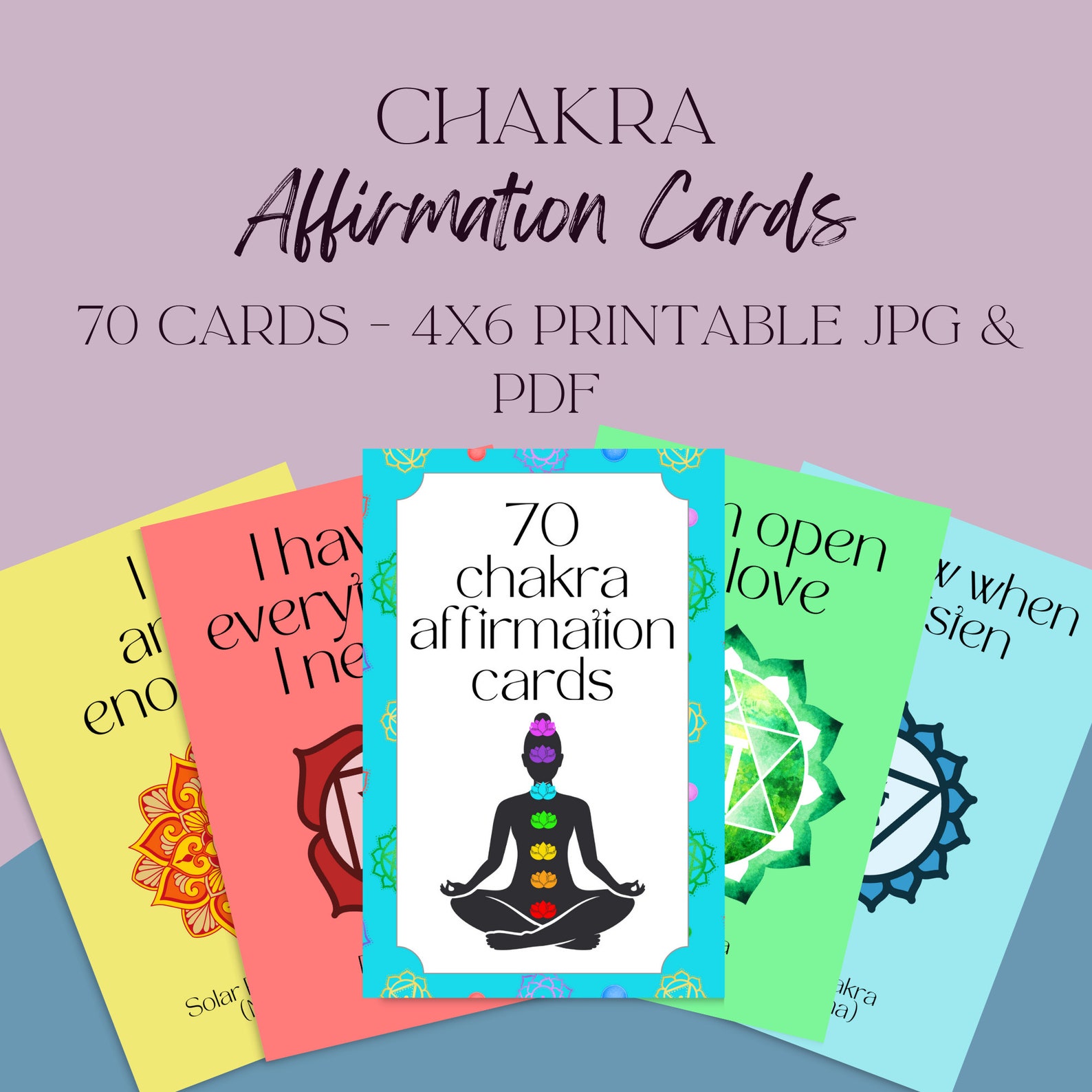 Chakra Affirmation Cards, Printable, Instant Download, 4x6, PNG, JPG ...