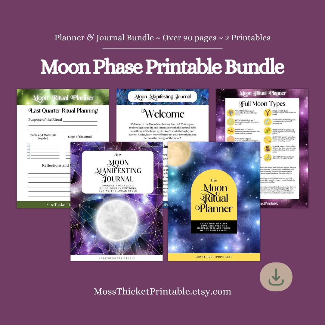 Moon Phase Bundle, Ritual Planner, Manifestation Journal, Grimoire ...
