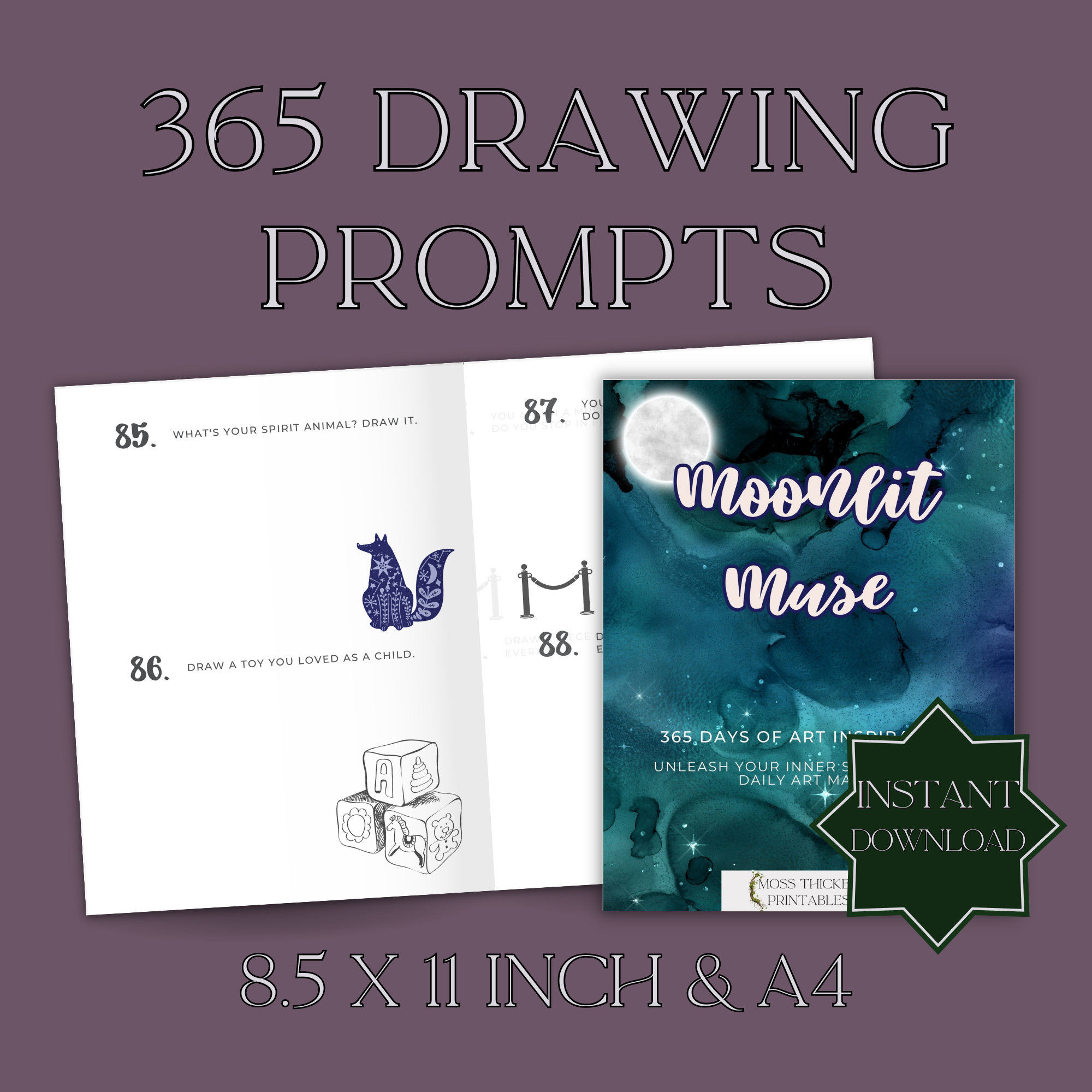 365 Drawing Prompts, Moonlit Muse, Coloring Book, Drawing Practice ...