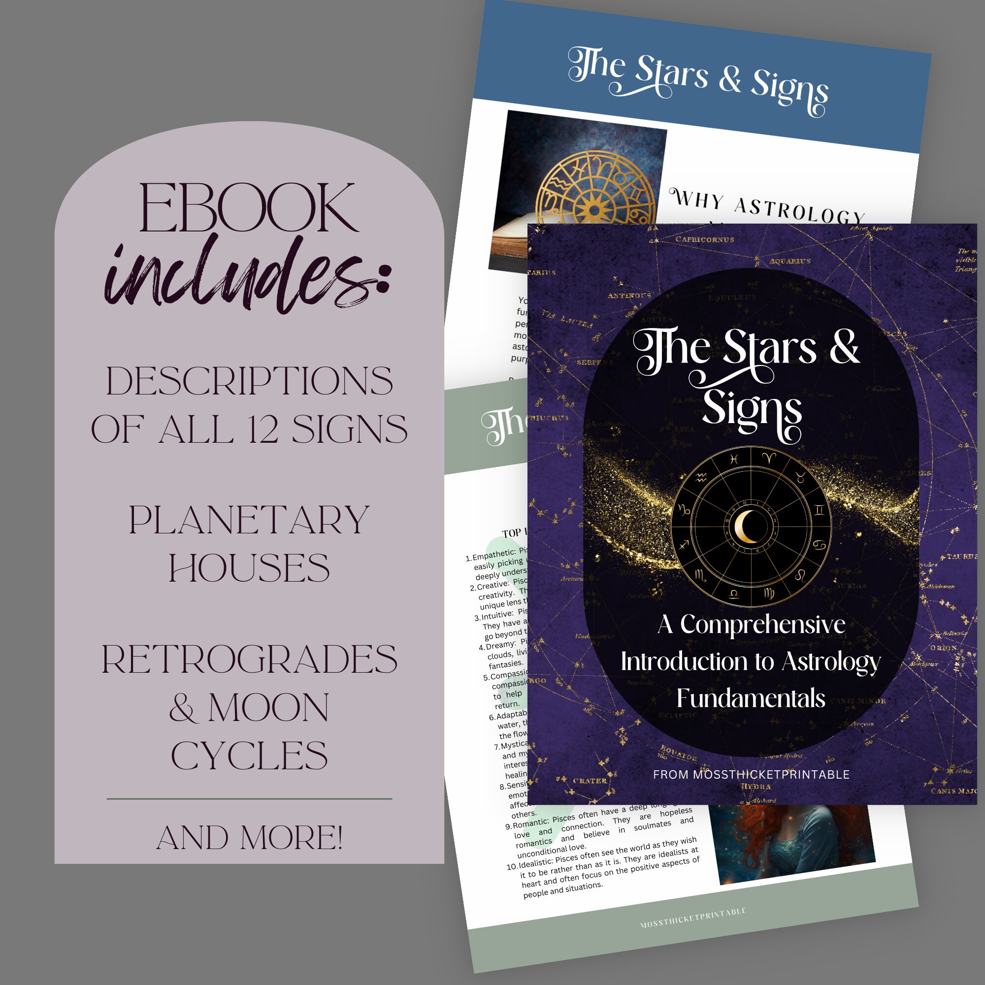 Astrology Book, Printable Grimoire Pages, Stars & Signs, Instant ...