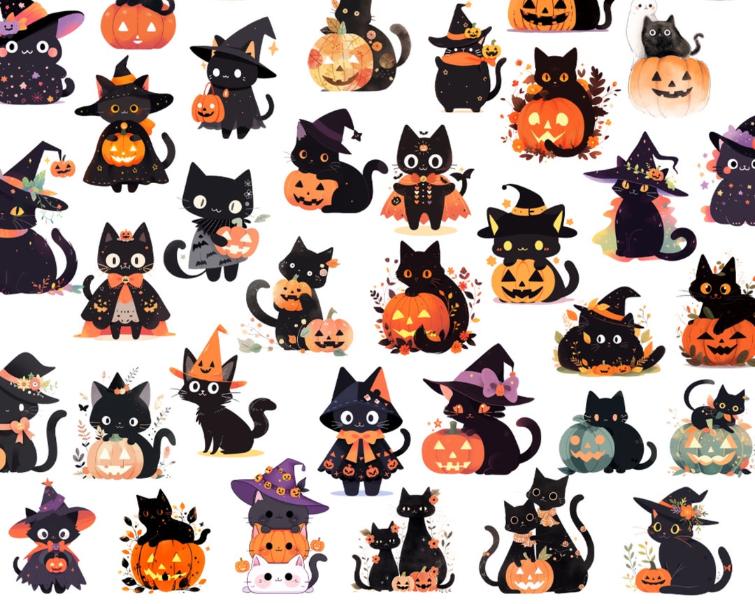 Halloween Clipart, Black Cat Clipart, Cute Black Cat Stickers, Sticker ...