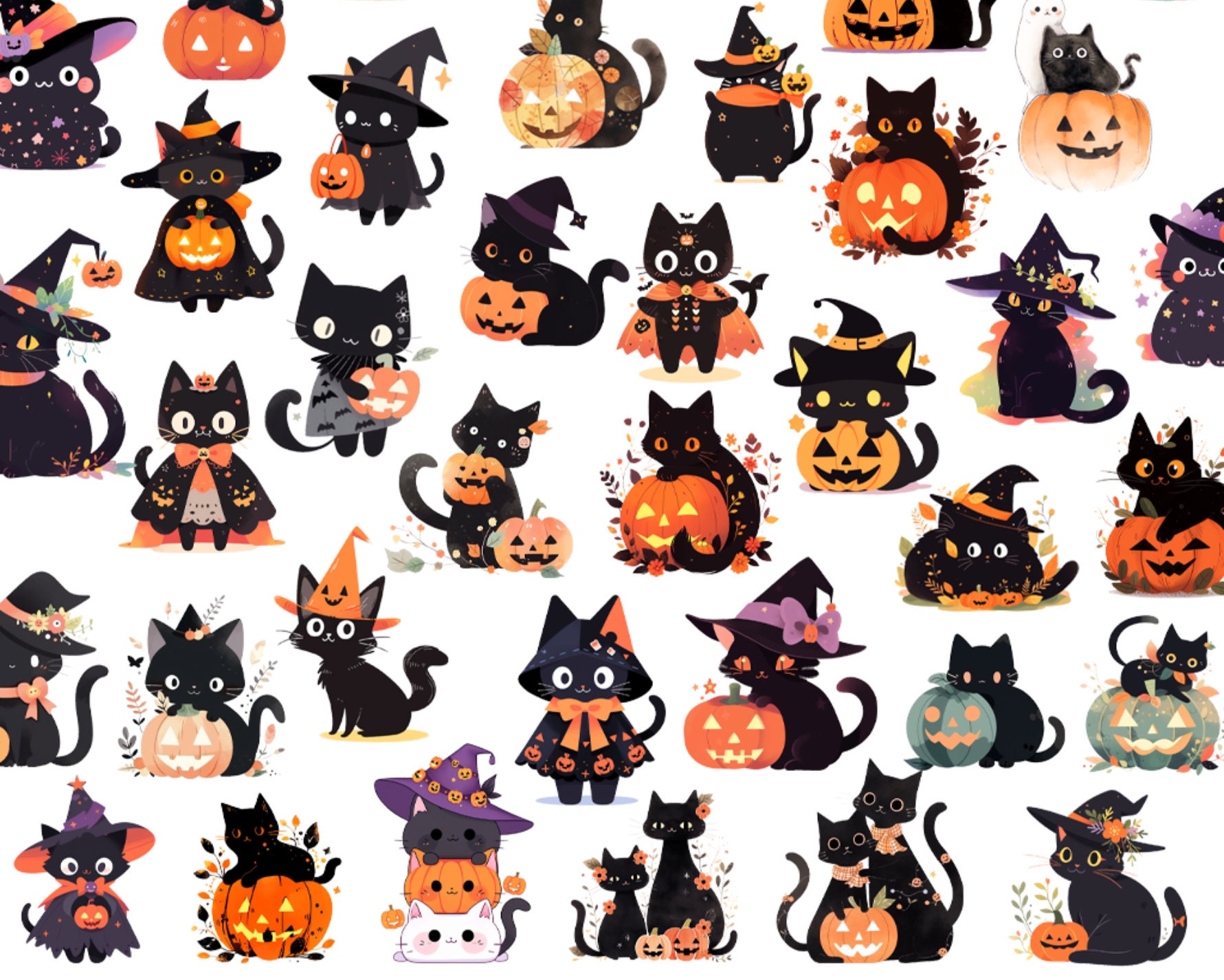 Halloween Clipart, Black Cat Clipart, Cute Black Cat Stickers, Sticker ...