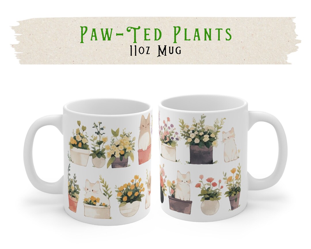 Paw-ted Plants - Cat Lovers Mug, Cat Mug, Cute Botanical Mug, Coffee ...
