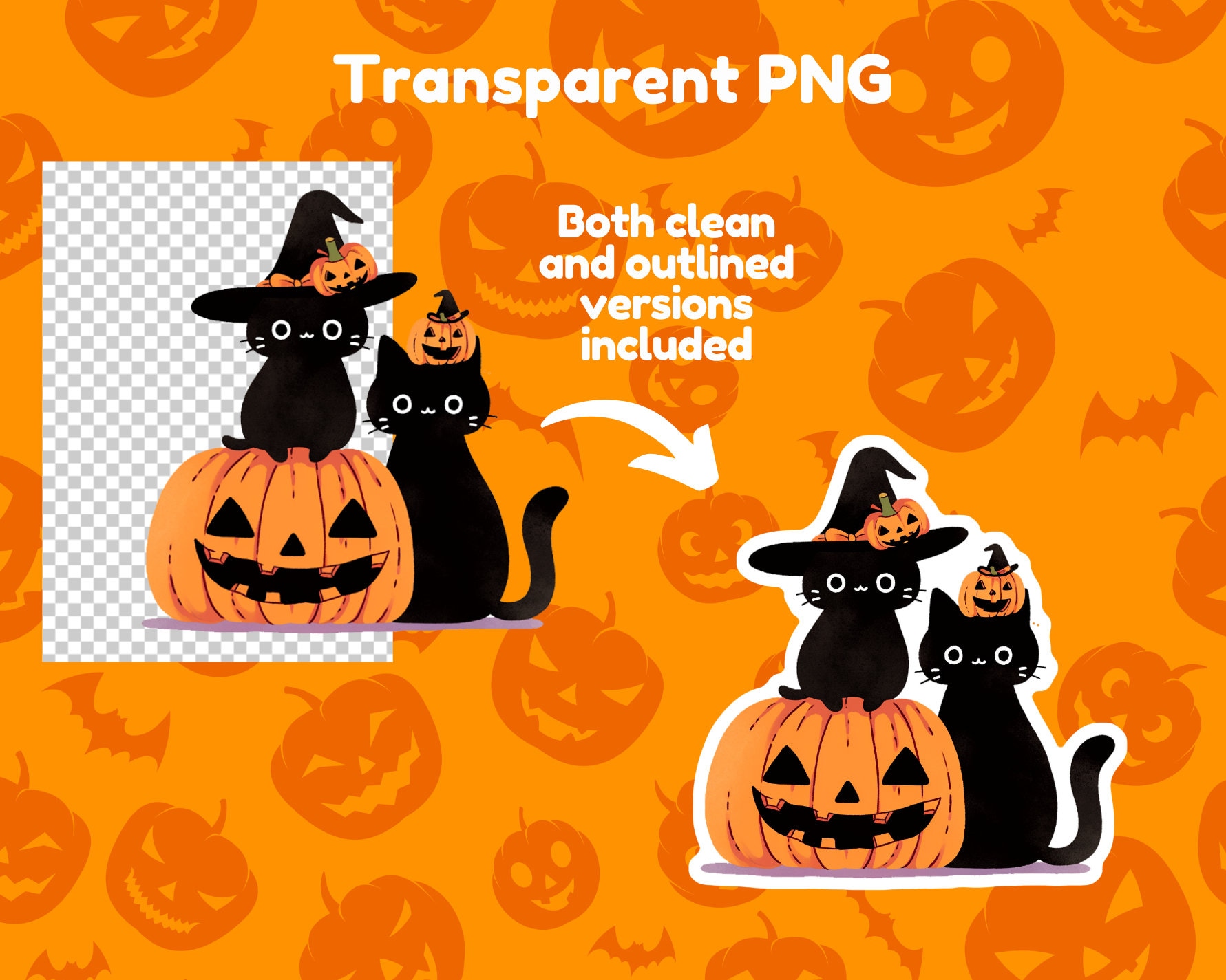 Halloween Clipart, Black Cat Clipart, Cute Black Cat Stickers, Sticker ...