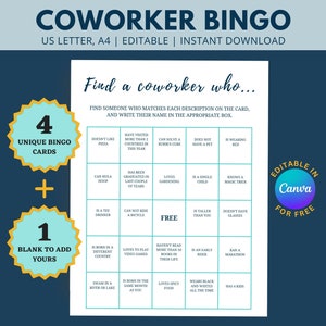 Coworker Bingo, Team Building Bingo, Employee Favorites, Editable ...