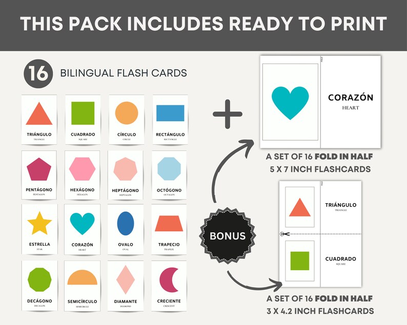 Spanish & English Shapes Bilingual Flashcards Printable | Modern Basic ...