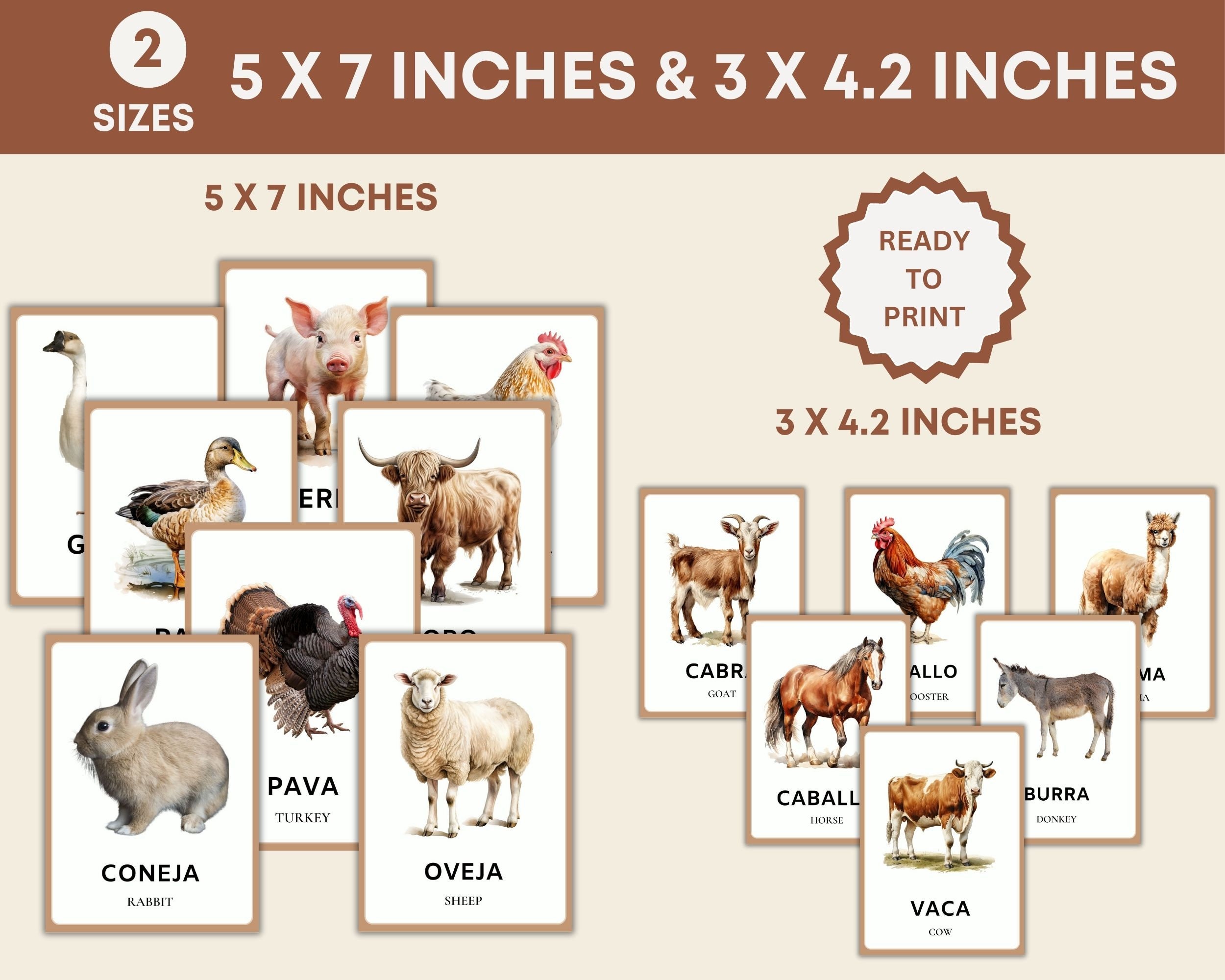 16 Farm Animals Cards Montessori Flash Cards Animal Pre-school Cards ...